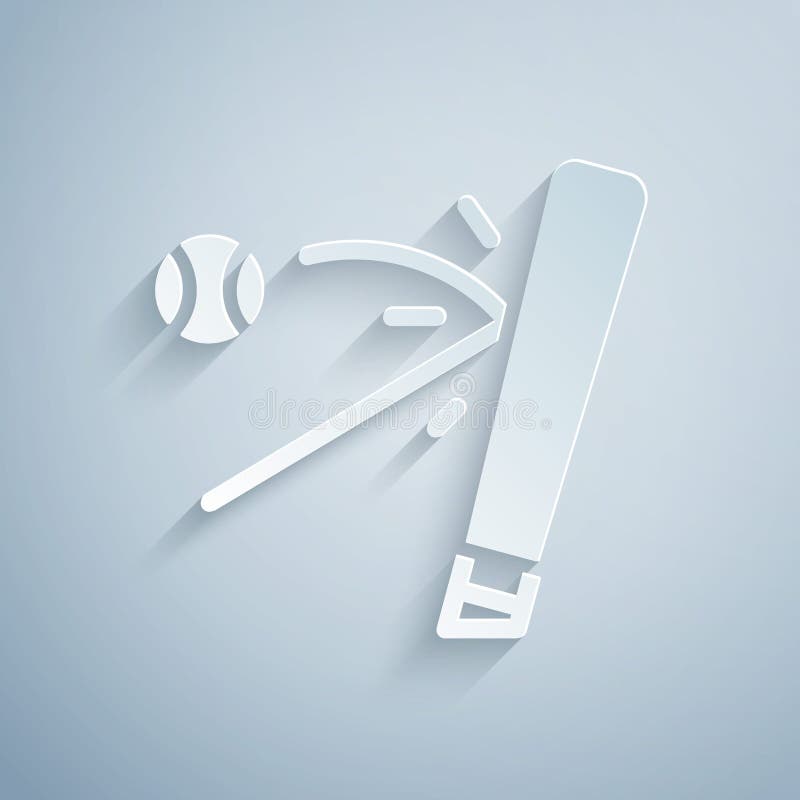 Paper Cut Baseball Bat with Ball Icon Isolated on Grey Background ...