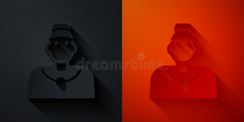 Paper Cut Baseball Coach Icon Isolated on Black and Red Background ...