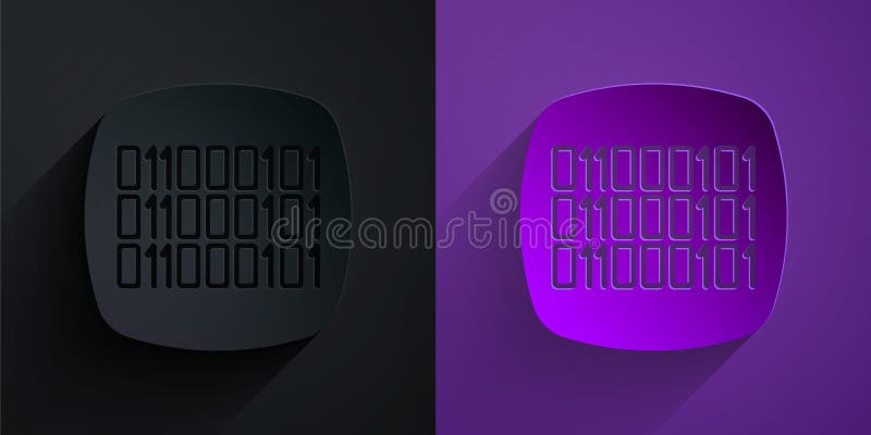 Paper Cut Binary Code Icon Isolated on Black on Purple Background ...