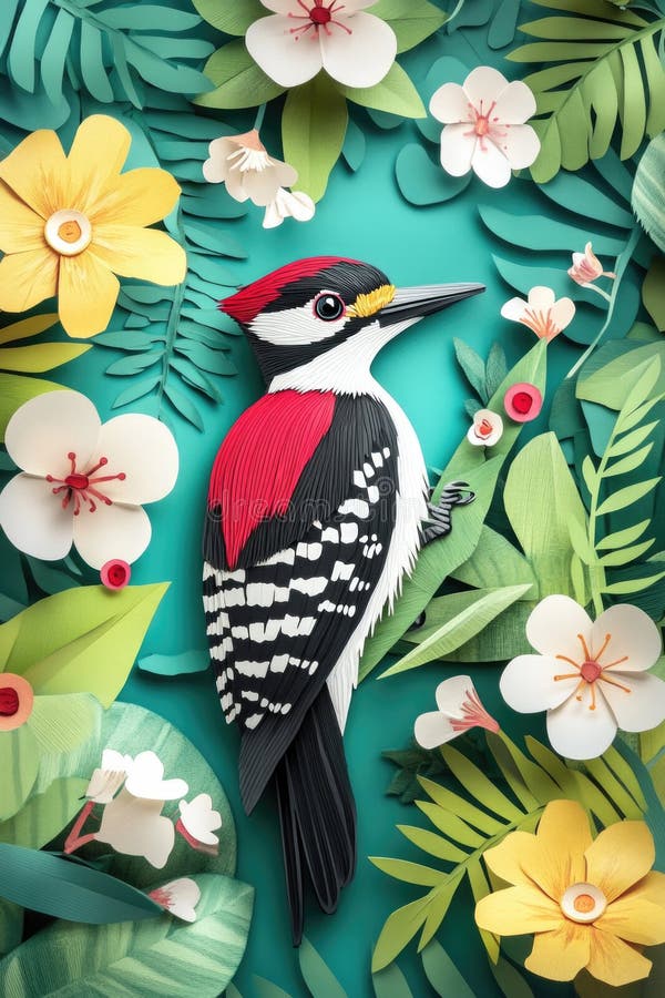 Paper Cut Bird Surrounded Flowers Stock Photo - Image of whimsical ...