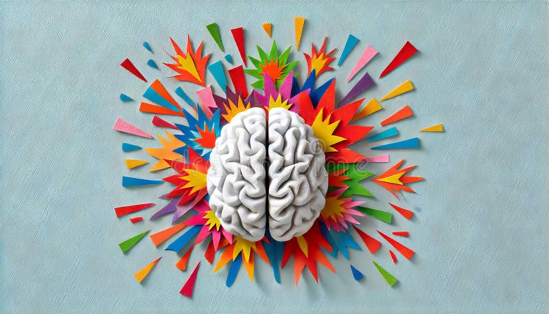Paper-Cut Brain with Colorful Bursts and Explosions Symbolizing ...