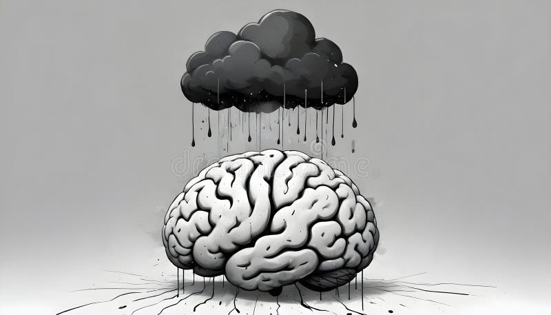 Paper-Cut Brain with Dark Cloud and Raindrops Symbolizing Depression in ...