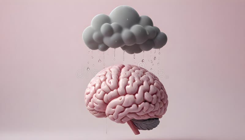 Paper-Cut Brain with Dark Cloud and Raindrops Symbolizing Depression in ...