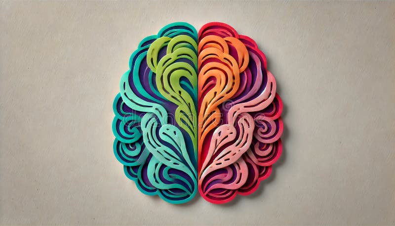 Paper-Cut Brain Split into Two Halves with Different Colors and ...