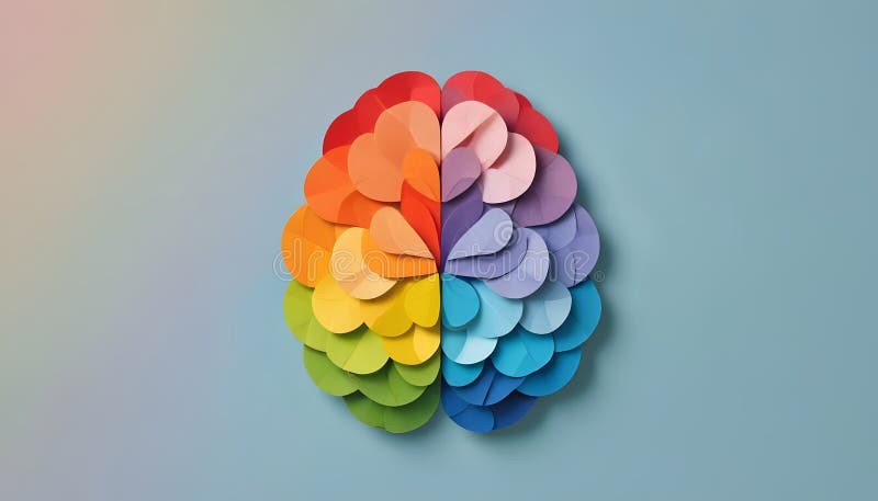 Paper-Cut Brain Split into Two Halves with Different Colors and ...