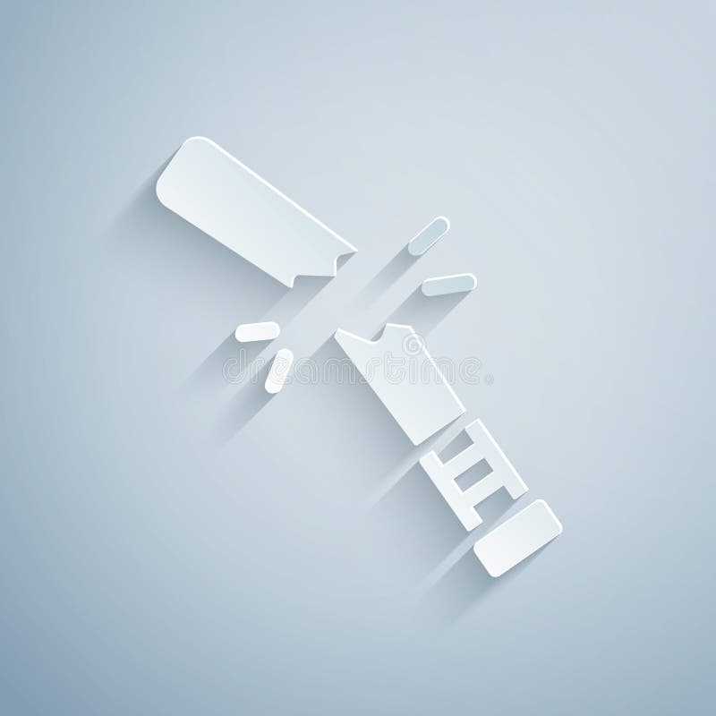 Paper Cut Broken Baseball Bat Icon Isolated on Grey Background. Paper ...
