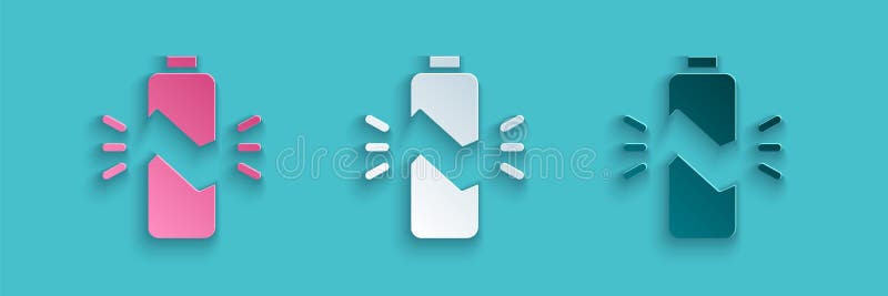 Paper Cut Broken Battery Icon Isolated on Blue Background. Paper Art ...