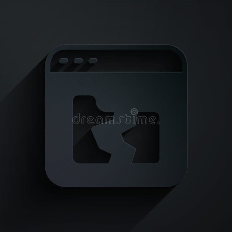 Paper Cut Broken File Icon Isolated on Black Background. Paper Art ...