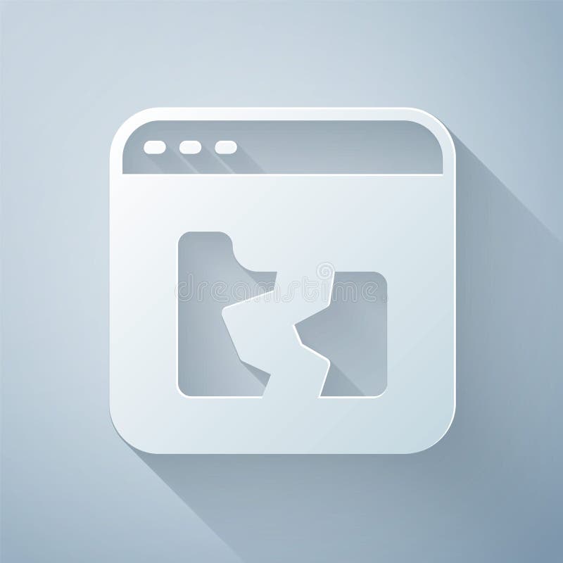 Paper Cut Broken File Icon Isolated on Grey Background. Paper Art Style ...