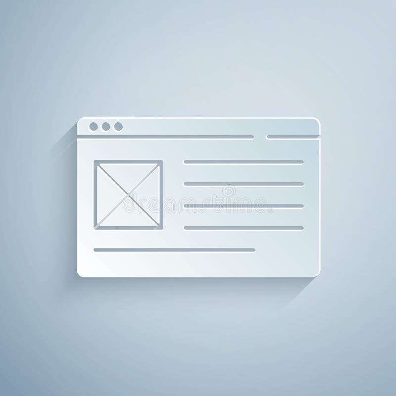 Paper Cut Browser Window Icon Isolated on Grey Background. Paper Art ...