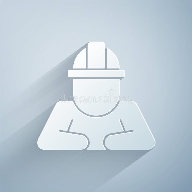 Paper Cut Builder Icon Isolated on Grey Background. Construction Worker ...