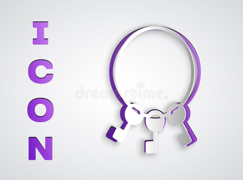 Paper Cut Bunch of Keys Icon Isolated on Grey Background. Paper Art ...