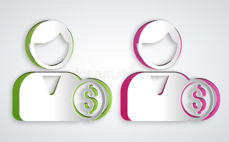 Paper Cut Buyer Icon Isolated on Grey Background. Paper Art Style Stock ...