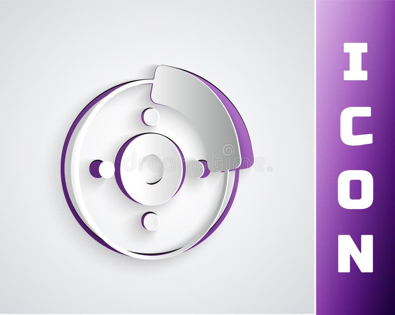 Paper Cut Car Brake Disk with Caliper Icon Isolated on Grey Background ...