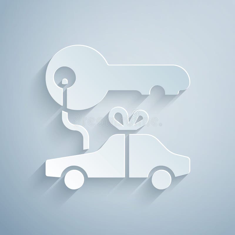 Paper Cut Car Gift Icon Isolated on Grey Background. Car Key Prize ...