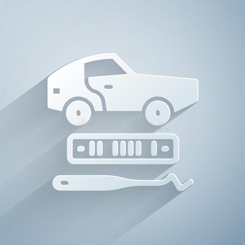 Paper Cut Car Theft Icon Isolated on Grey Background. Paper Art Style ...
