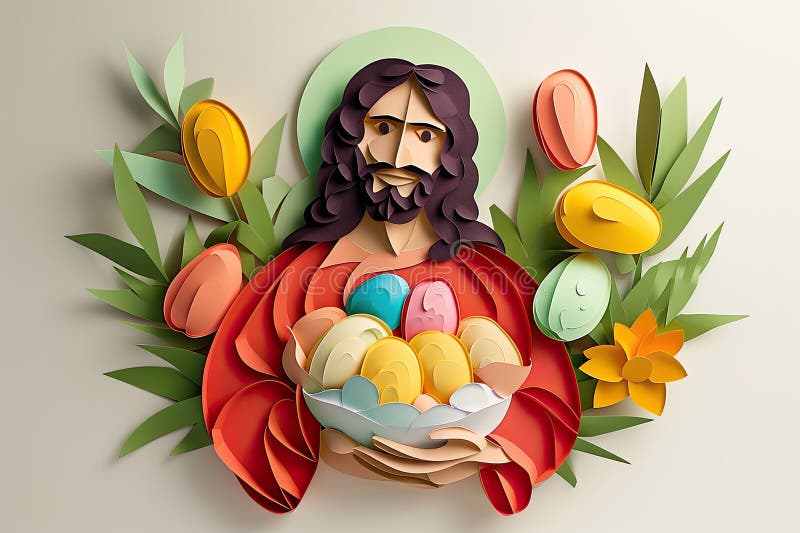 Paper Cut Card Jesus with Easter Eggs Stock Photo - Image of decorate ...