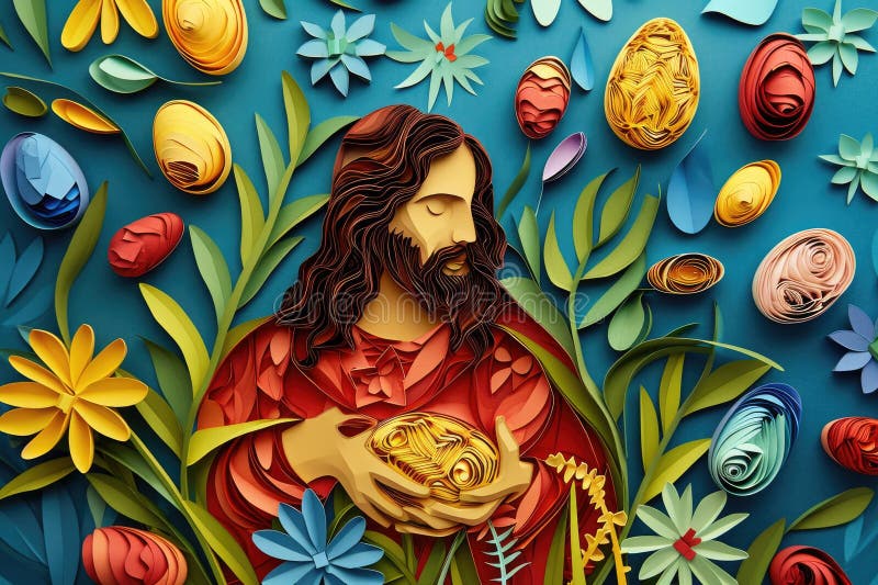 Paper Cut Card Jesus with Easter Eggs Stock Photo - Image of festive ...