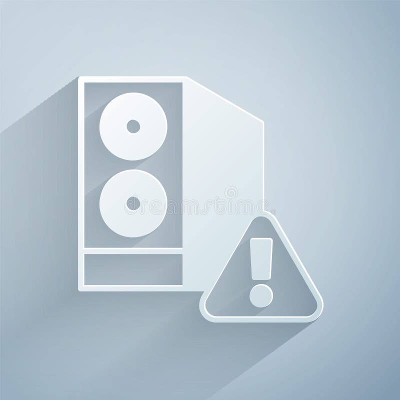 Paper Cut Case of Computer with Exclamation Mark Icon Isolated on Grey ...