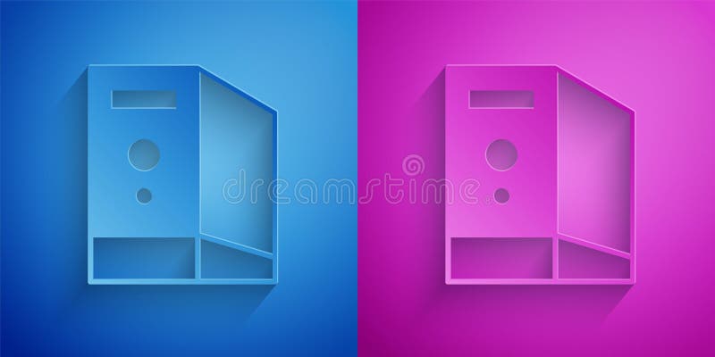 Paper Cut Case of Computer Icon Isolated on Blue and Purple Background ...