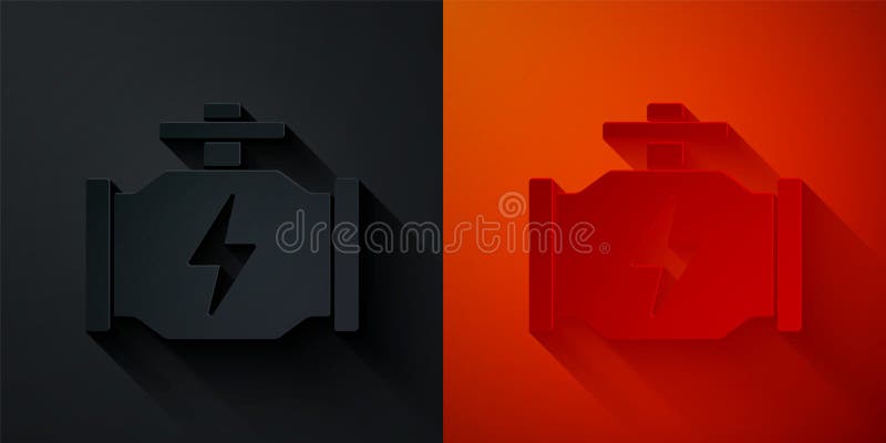 Paper Cut Check Engine Icon Isolated on Black and Red Background. Paper ...