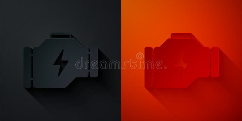 Paper Cut Check Engine Icon Isolated on Black and Red Background. Paper ...