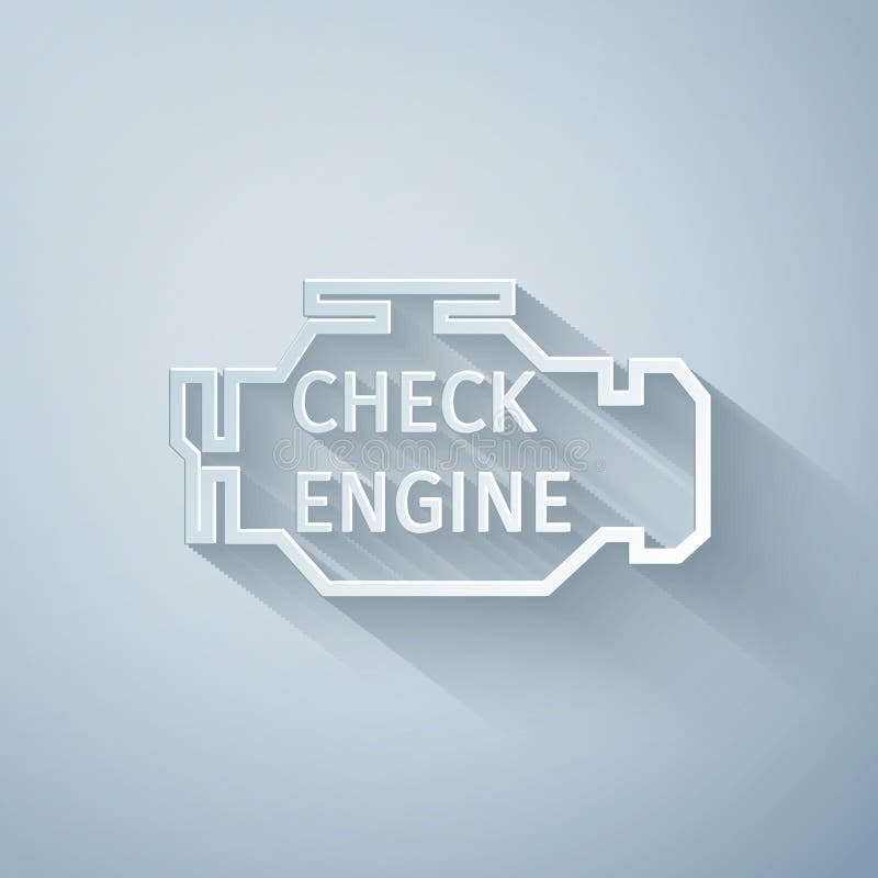 Paper Cut Check Engine Icon Isolated on Grey Background. Paper Art ...