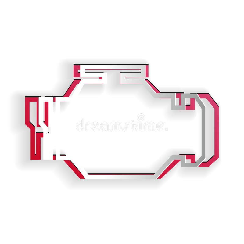 Paper Cut Check Engine Icon Isolated on White Background. Paper Art ...