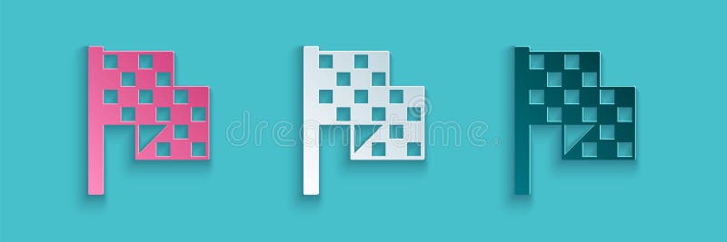 Paper Cut Checkered Flag Icon Isolated on Blue Background. Racing Flag ...