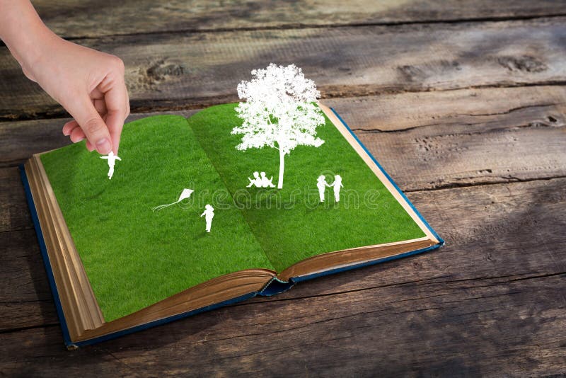 Paper Cut of Children Play on Green Grass Grass Stock Image - Image of ...