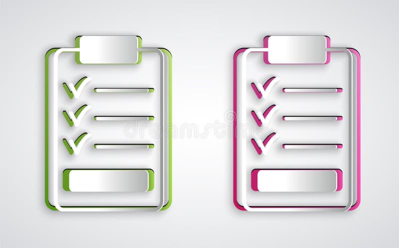 Paper Cut Clipboard with Checklist Icon Isolated on Grey Background ... Paper Cut Clipboard with Checklist Icon Isolated on Grey Background ...