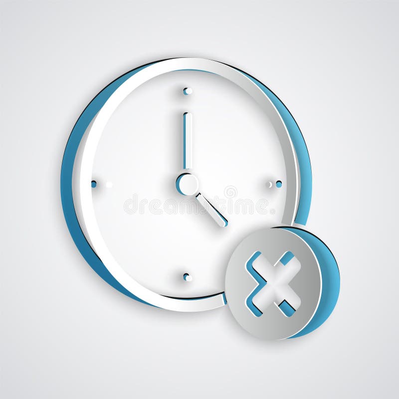 Paper Cut Clock Delete Icon Isolated on Grey Background. Time Symbol ...