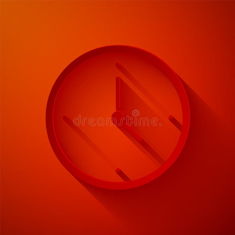 Paper Cut Clock Icon Isolated on Red Background. Time Symbol. Paper Art ...