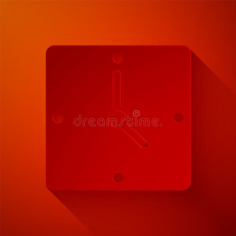 Paper Cut Clock Icon Isolated on Red Background. Time Symbol. Paper Art ...