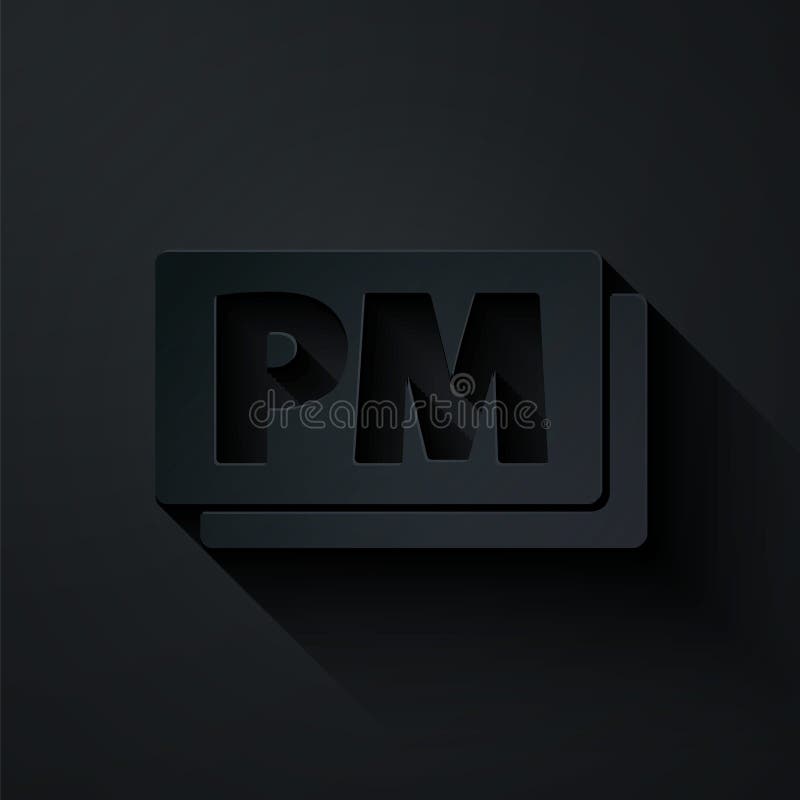 Paper Cut Clock PM Icon Isolated on Black Background. Time Symbol ...