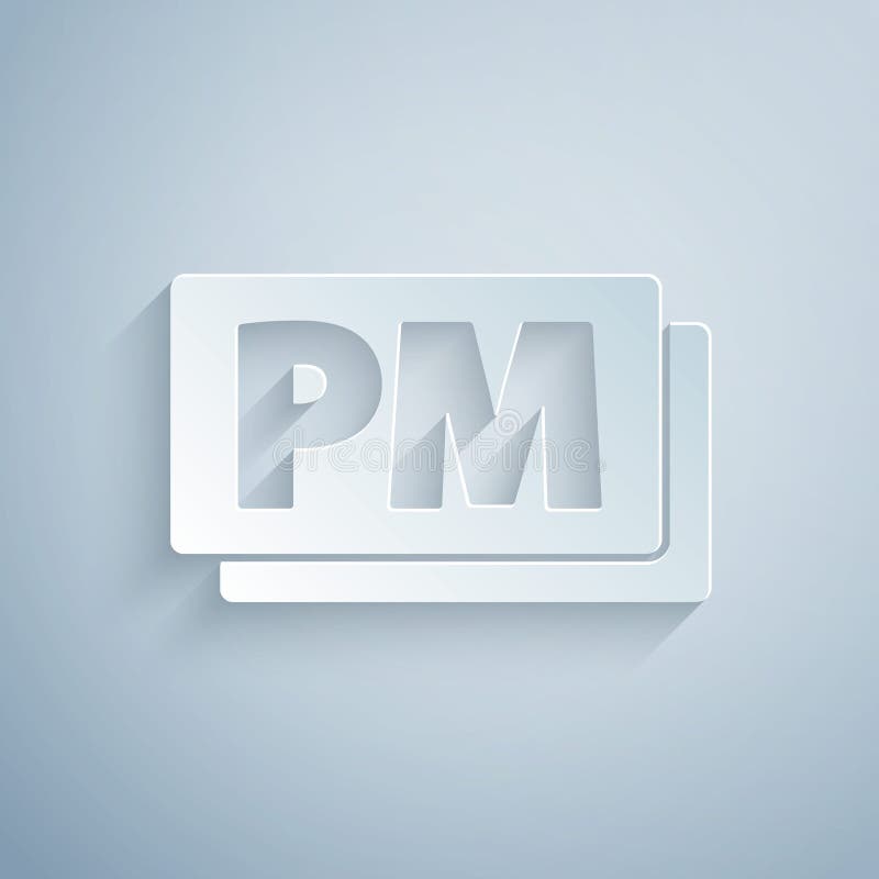 Paper Cut Clock PM Icon Isolated on Grey Background. Time Symbol. Paper ...