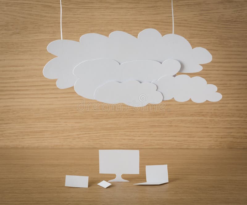 Paper Cut of Cloud Computing Concept on Wood on White Background Stock ...