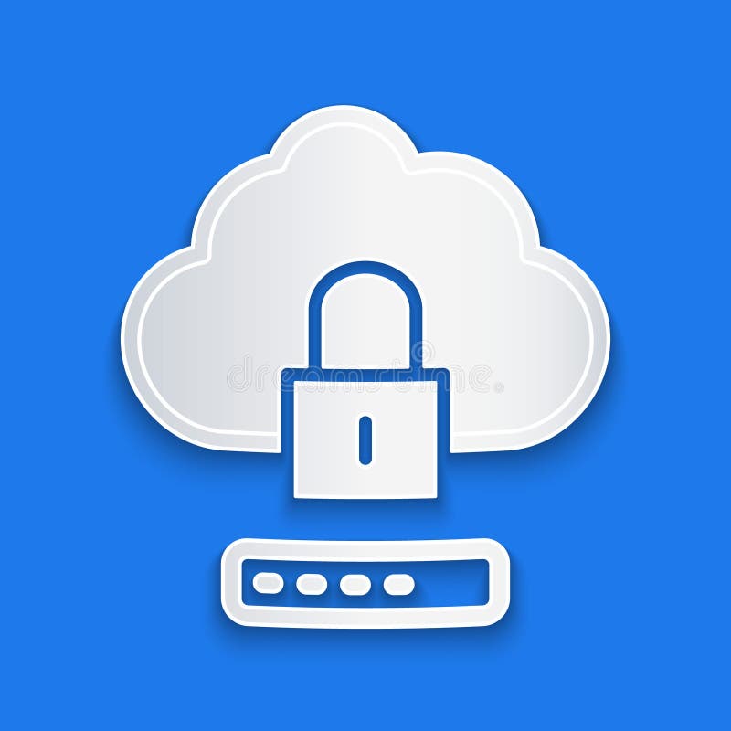 Paper Cut Cloud Computing Lock Icon Isolated on Blue Background ...