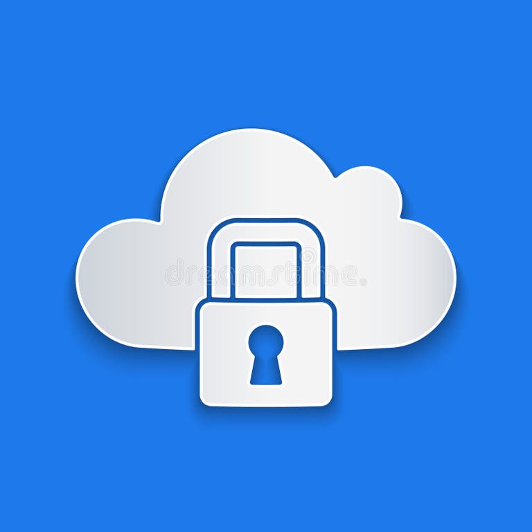Paper Cut Cloud Computing Lock Icon Isolated on Blue Background ...