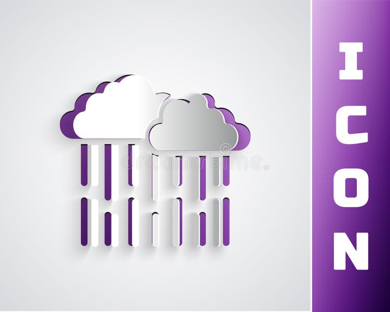 Paper Cut Cloud with Rain Icon Isolated on Grey Background. Rain Cloud ...