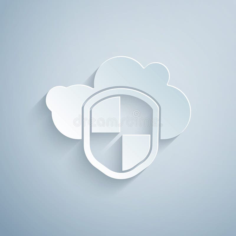 Paper Cut Cloud and Shield Icon Isolated on Grey Background. Cloud ...
