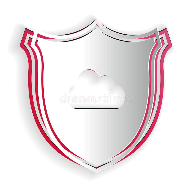 Paper Cut Cloud and Shield Icon Isolated on White Background. Cloud ...