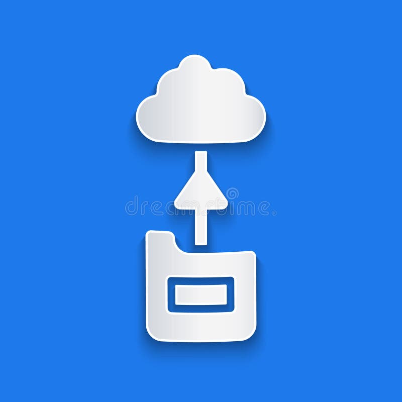 Paper Cut Cloud Technology Data Transfer and Storage Icon Isolated on Blue Background. Paper Art ...