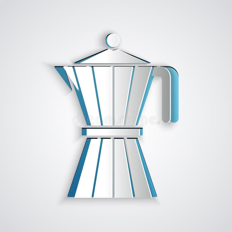 Paper Cut Coffee Maker Moca Pot Icon Isolated on Grey Background. Paper ...