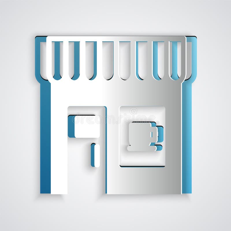 Paper Cut Coffee Shop Icon Isolated on Grey Background. Paper Art Style ...