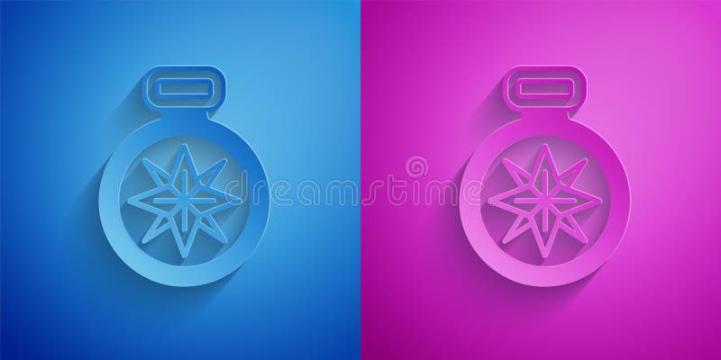 Paper Cut Compass Icon Isolated On Blue And Purple Background Windrose
