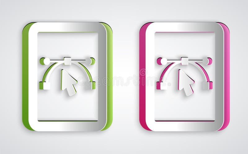 Paper Cut Computer Display with Vector Design Program Icon Isolated on Isolated on Grey ...