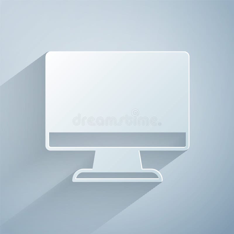 Paper Cut Computer Monitor Screen Icon Isolated on Grey Background ...