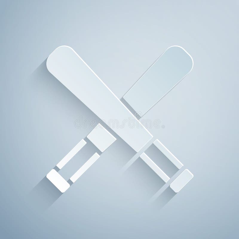 Paper Cut Crossed Baseball Bat Icon Isolated on Grey Background. Paper ...