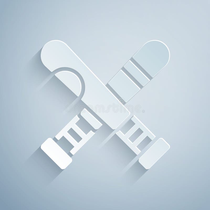 Paper Cut Crossed Baseball Bat Icon Isolated on Grey Background. Paper ...